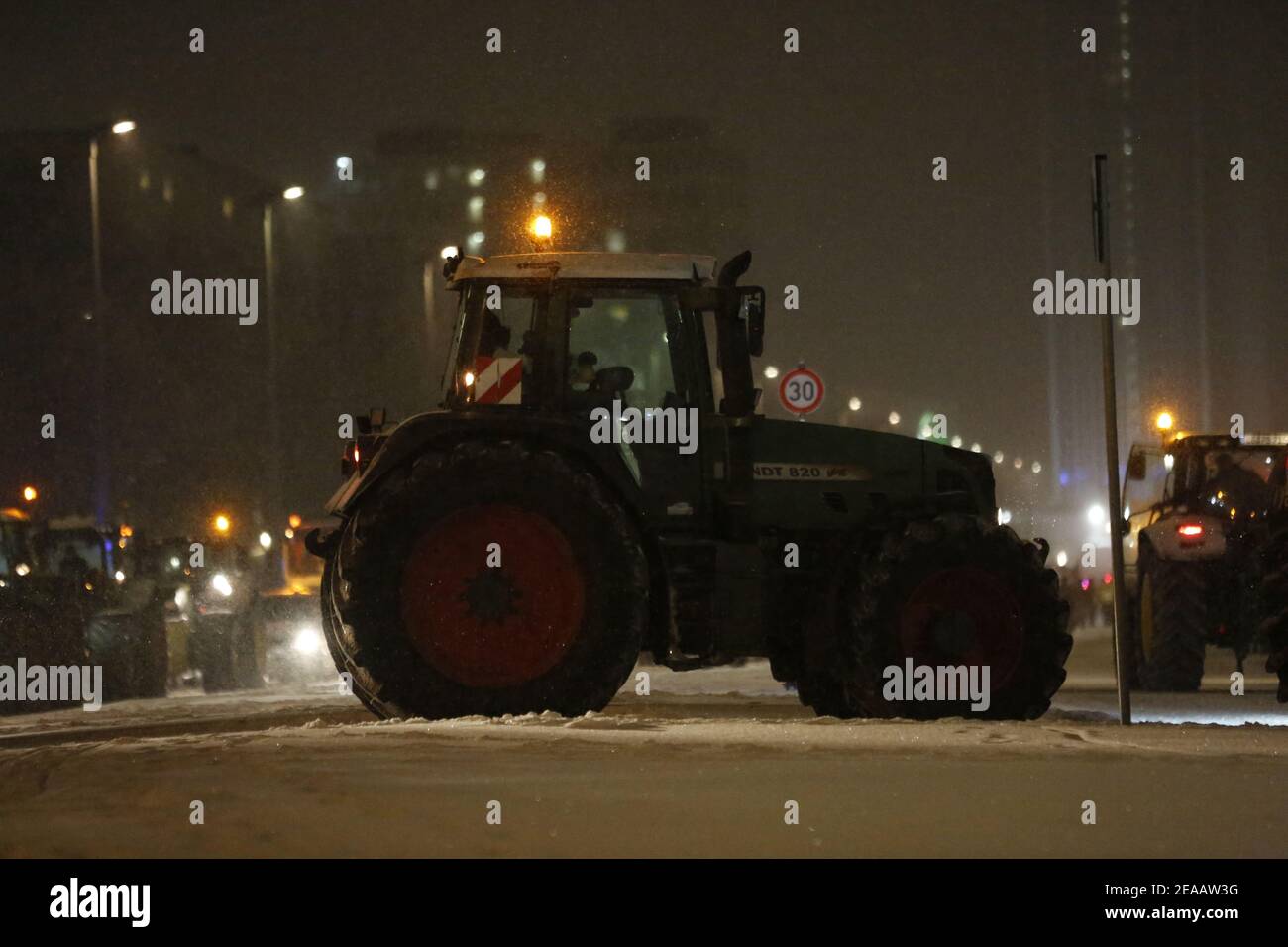 Berlin, Germany. 08th Feb, 2021. Protest parade with tractors on Karl ...