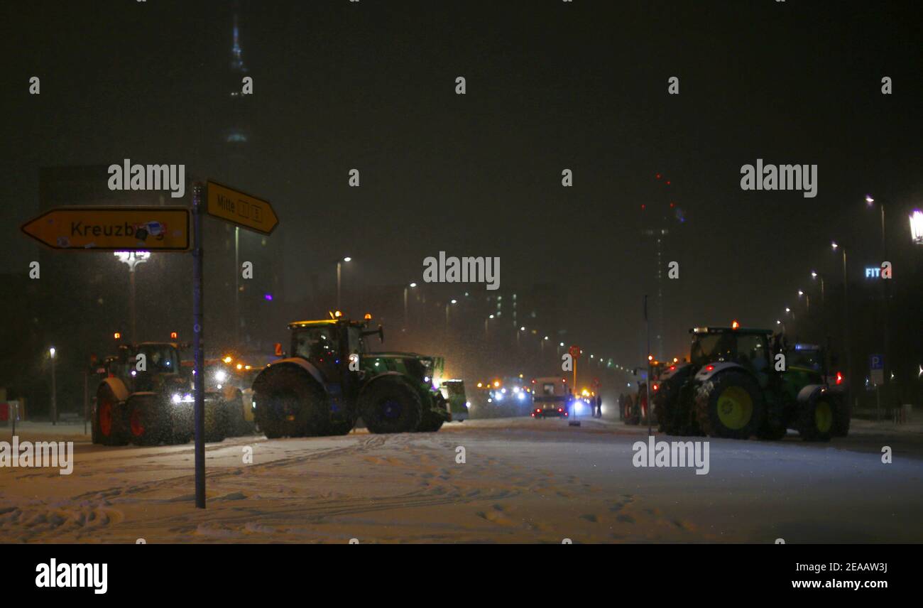 Berlin, Germany. 08th Feb, 2021. Protest parade with tractors on Karl ...