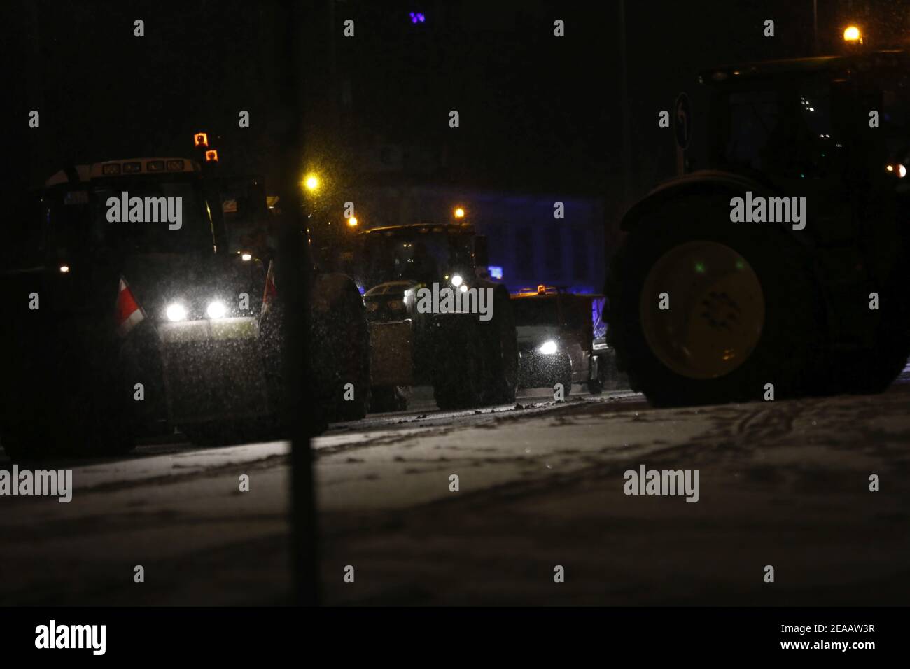 Berlin, Germany. 08th Feb, 2021. Protest parade with tractors on Karl ...