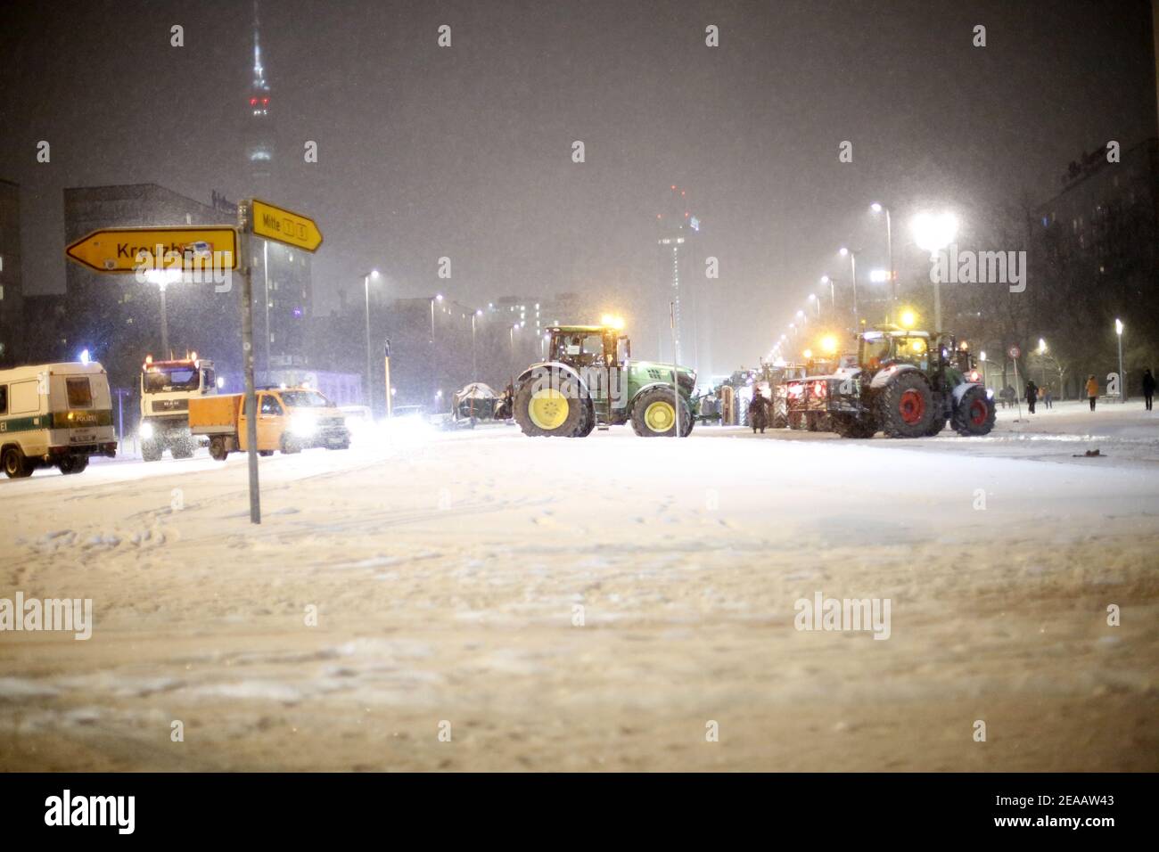 Berlin, Germany. 08th Feb, 2021. Protest parade with tractors on Karl ...