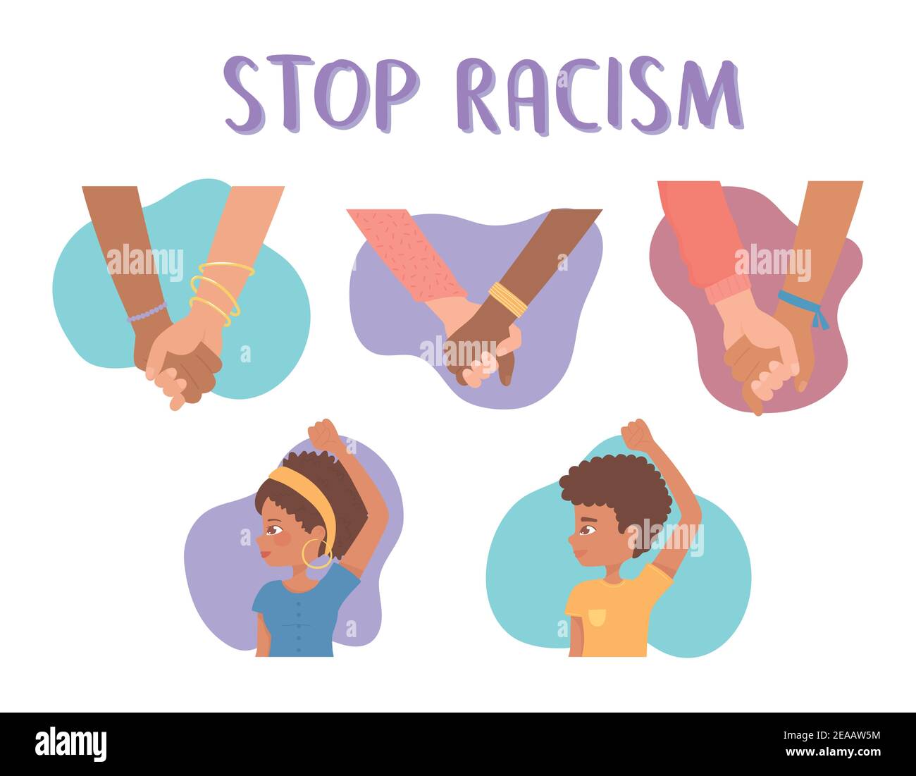 stop racism afro american people and diversity hands together vector ...