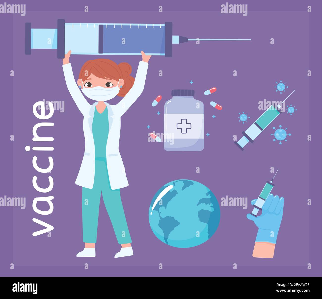 female doctor cartoon syringe vaccine medical medicine and world vector ...