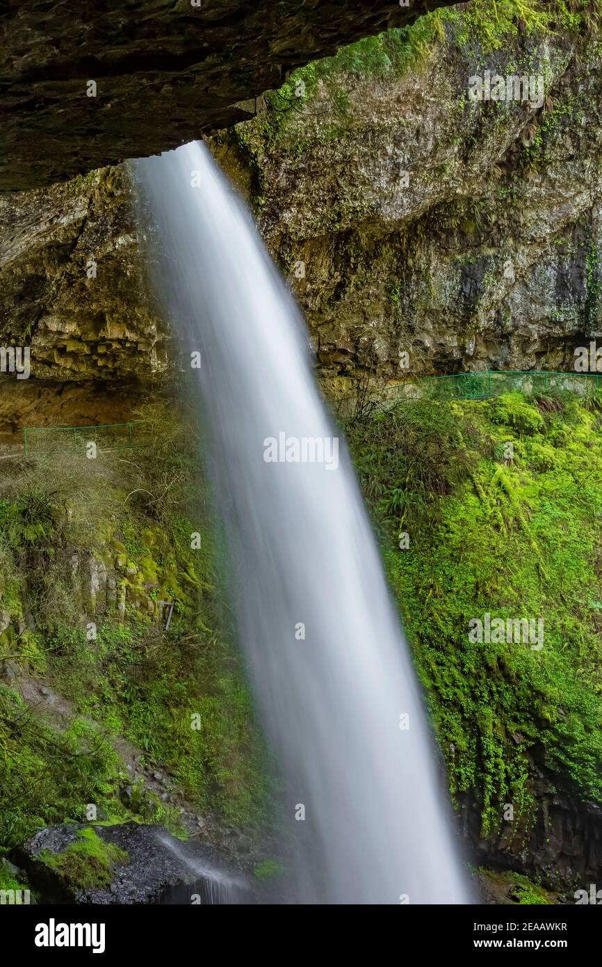 South Falls plunging over a cliff in Silver Falls State Park, Oregon ...