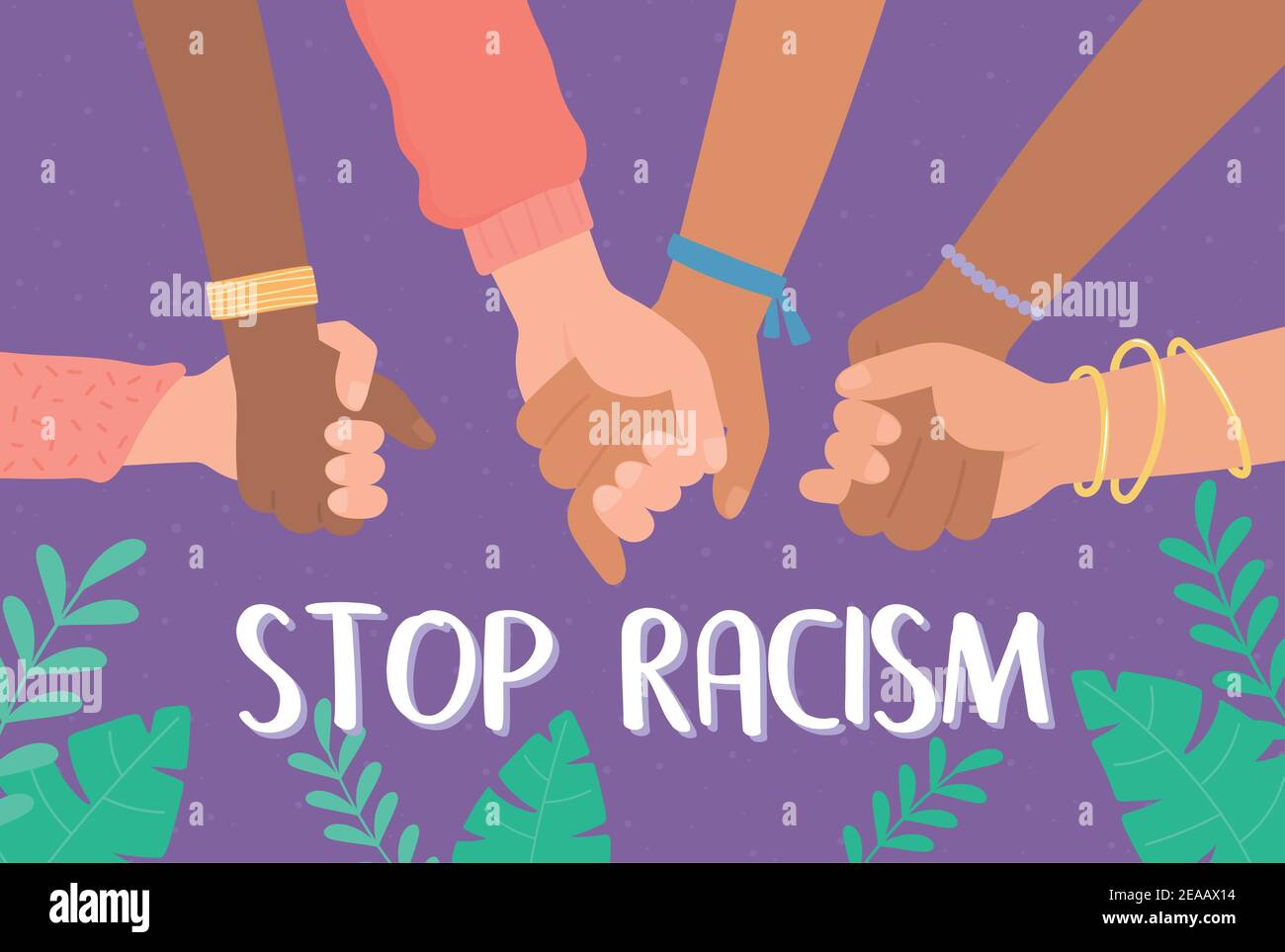 hands of different races holding together, stand up for equal rights ...