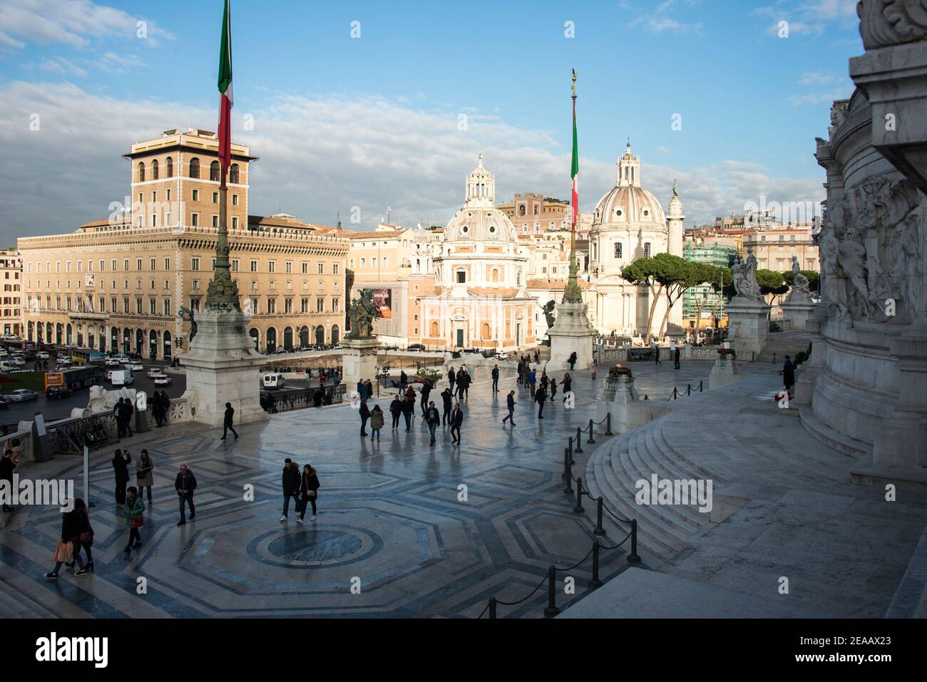 City view with the terrace of the Vittorio Emanuele palace, Rome Stock ...