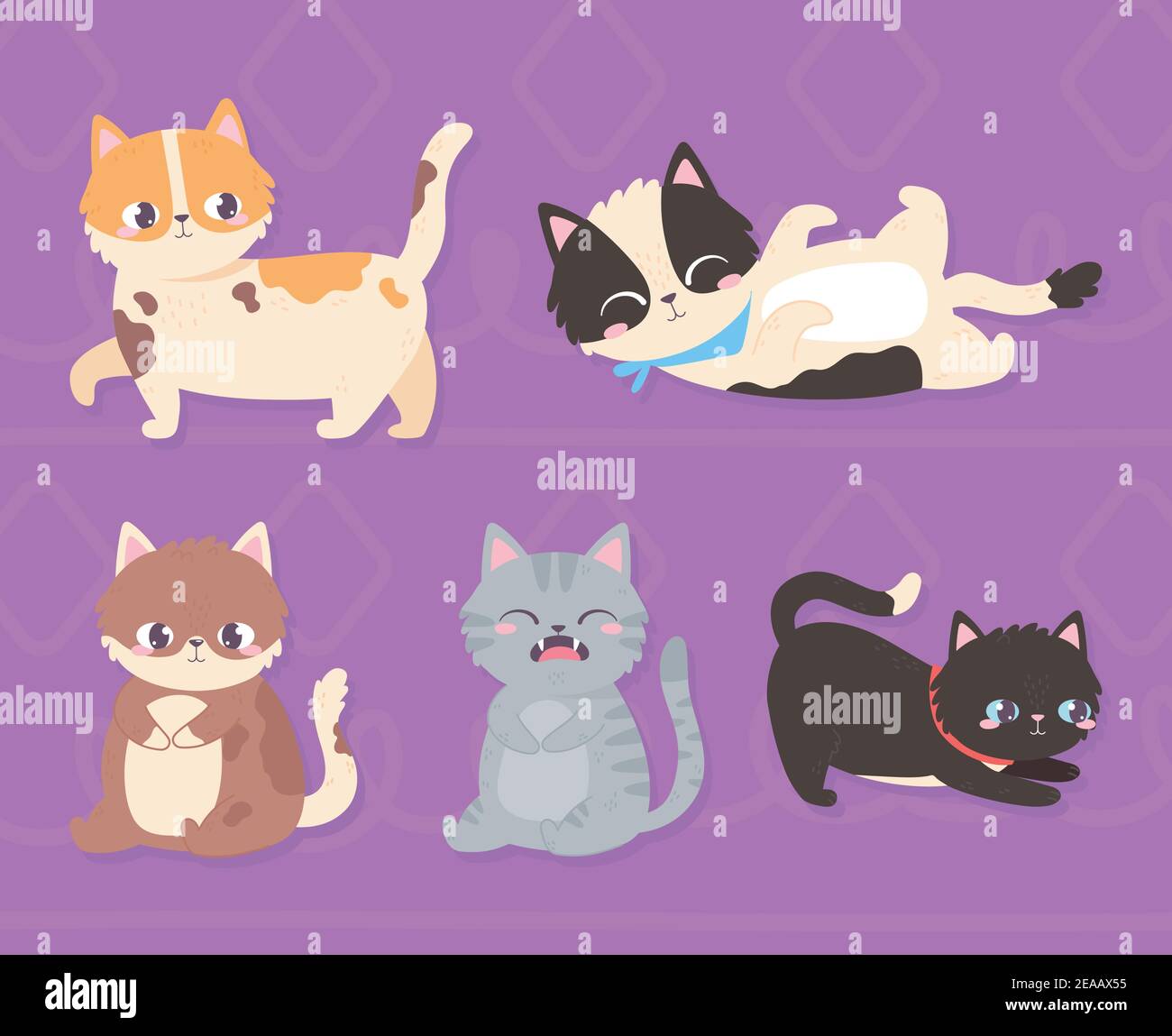 cute pets cat domestic animals on purple background vector illustration ...