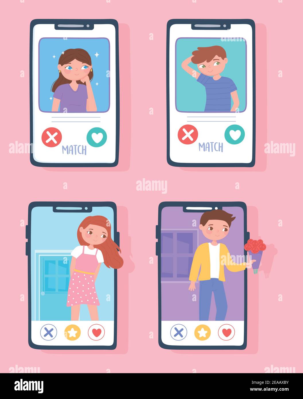 couples match for relationship, dating application vector illustration ...