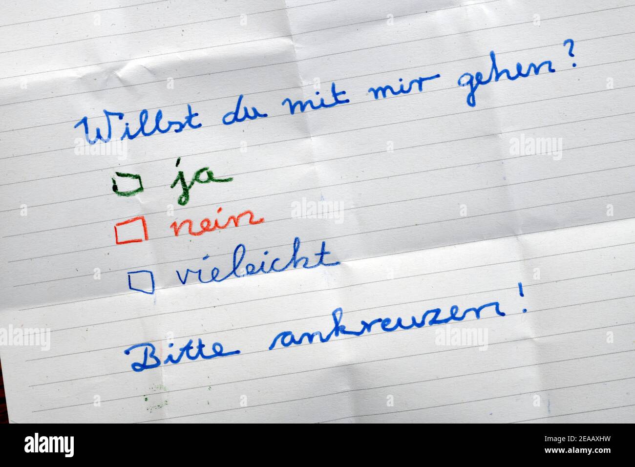Love note with the question: Do you want to go with me? Please check ...
