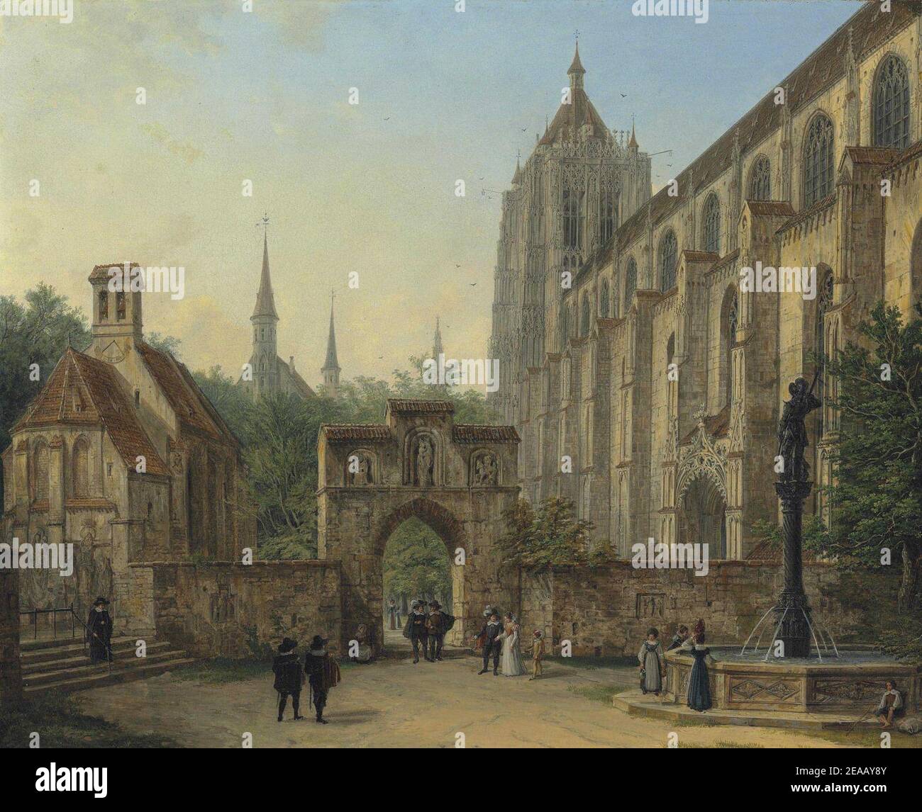 Michael Neher (Umkreis) - Kathedralenvorplatz mit Figurenstaffage Stock ...