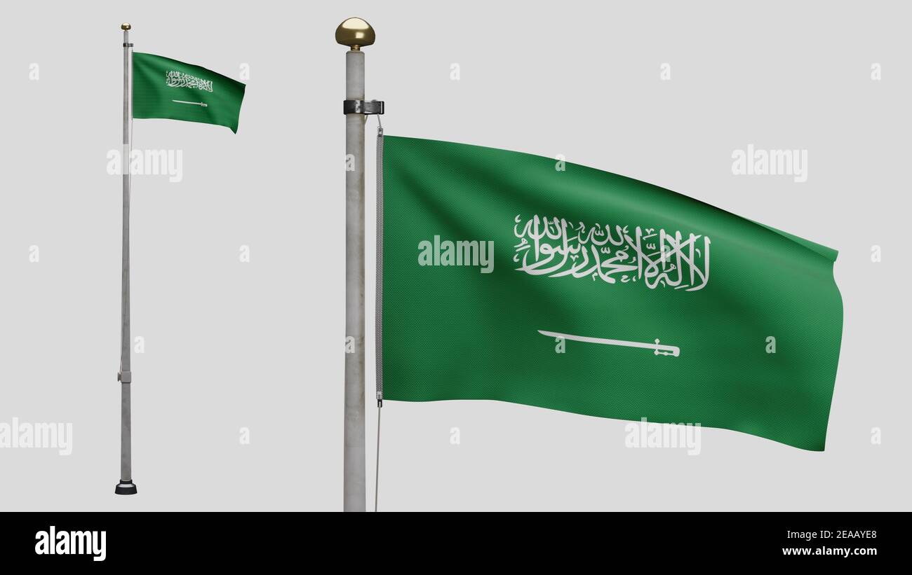 Kingdom Saudi Arabia flag waving in the wind. Close up of KSA banner ...