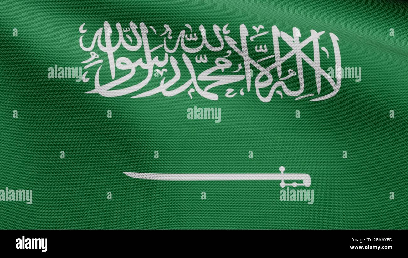 Kingdom Saudi Arabia flag waving in the wind. Close up of KSA banner ...