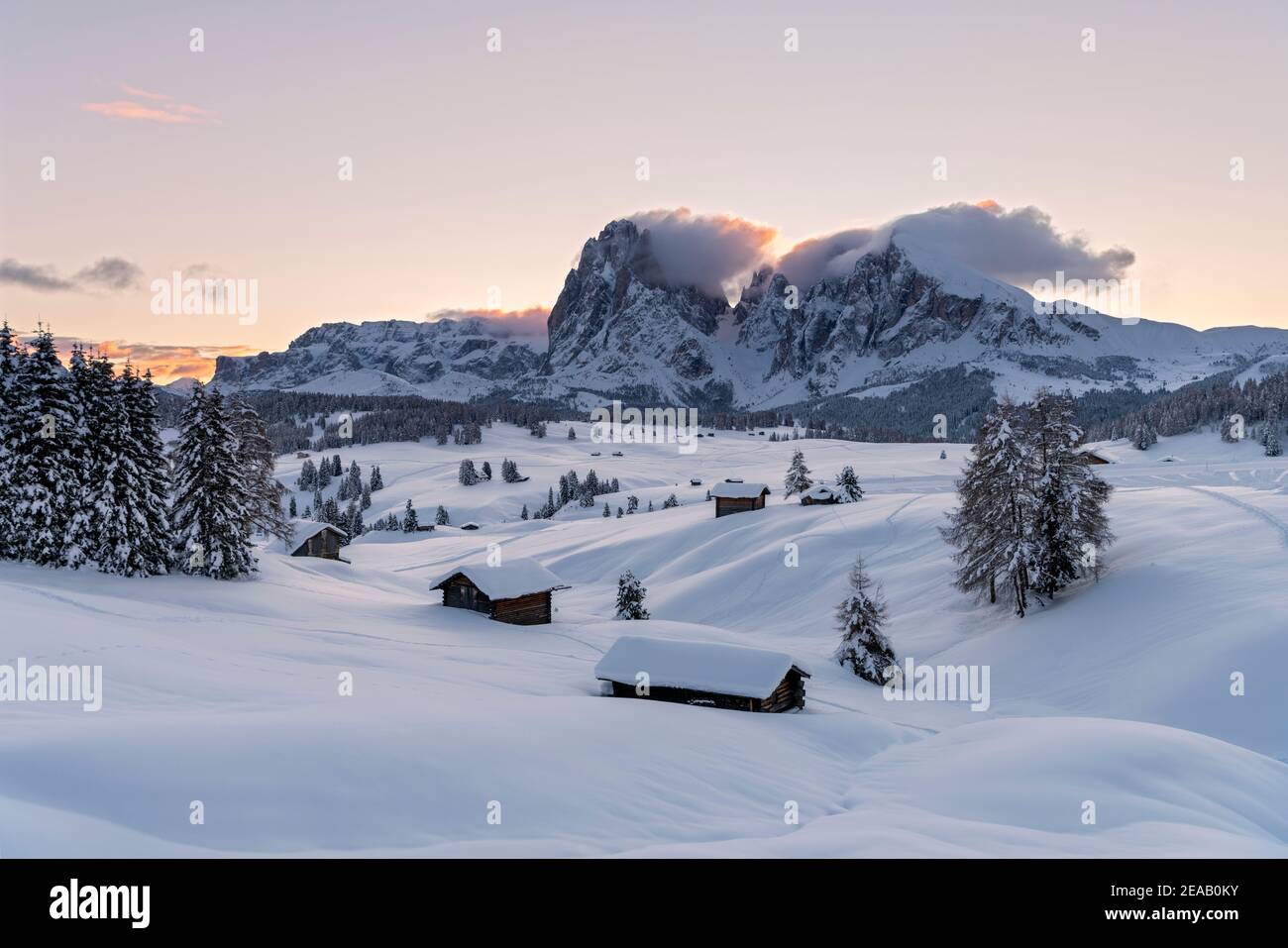 Kastelruth, Bolzano Province, Dolomites, South Tyrol, Italy. Sunrise on ...