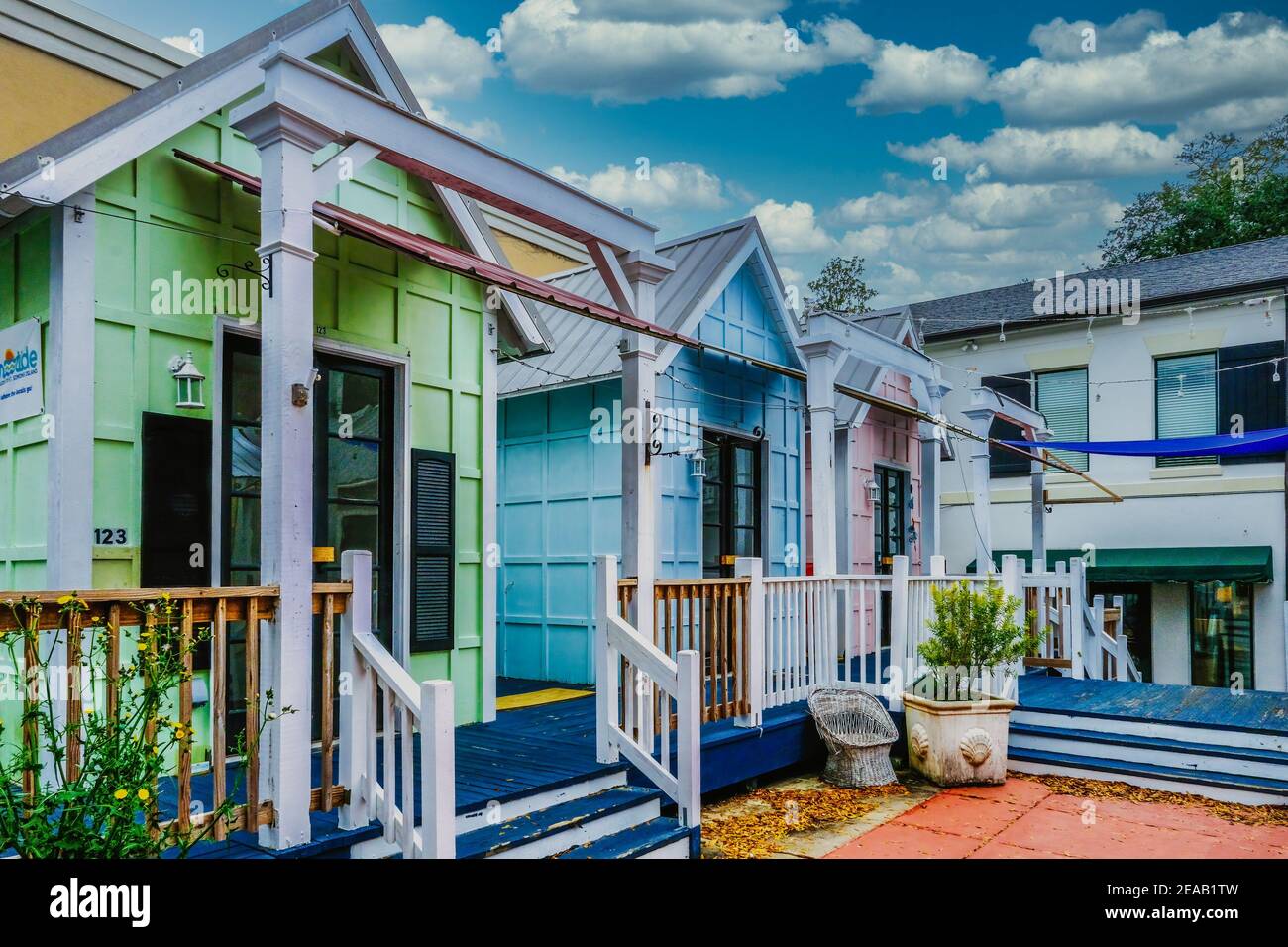 Colorful Closed Retail Bungalows Stock Photo - Alamy