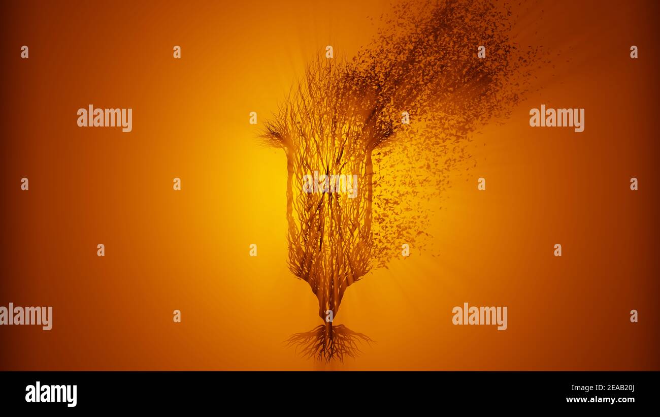 Silhouette of growing tree in a shape of an arrow. Sun rays shining ...