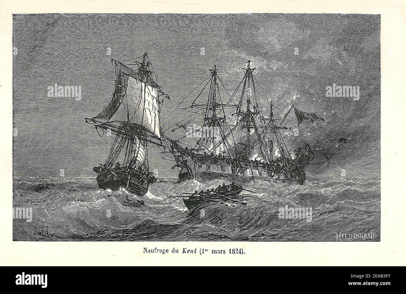 Naufrage du Kent le 1er mars 1824-gravure Stock Photo - Alamy