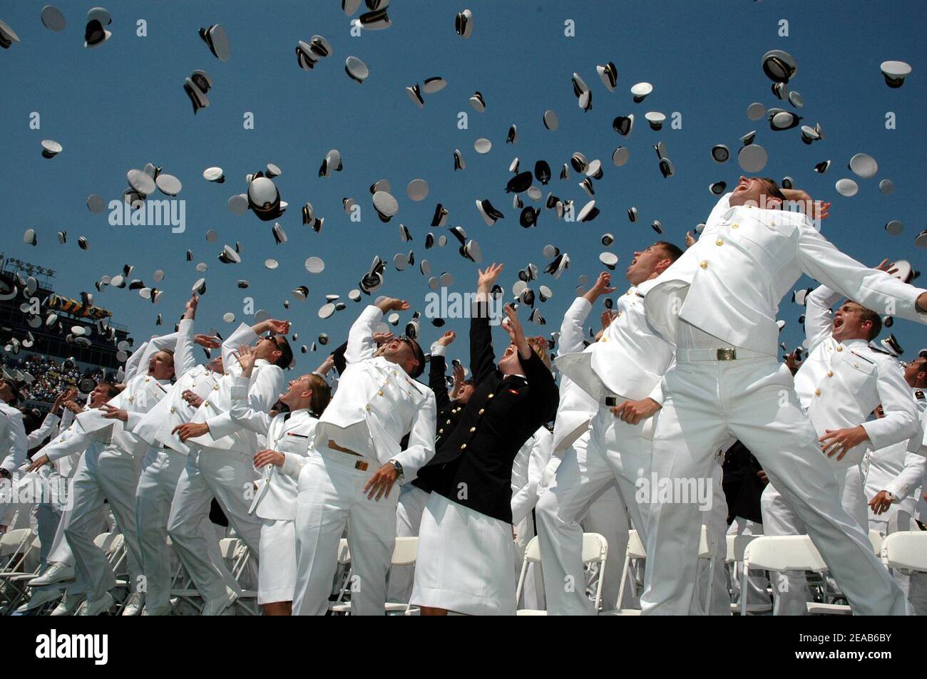Naval Academy Class of 2007 graduates tossing their hats Stock Photo ...