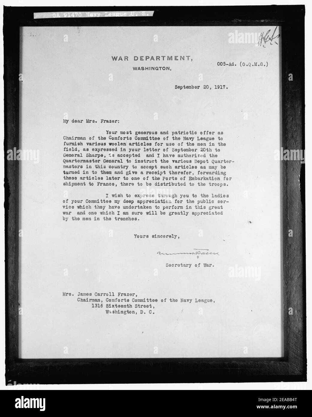 NAVY LEAGUE OF U.S. LETTER Stock Photo - Alamy