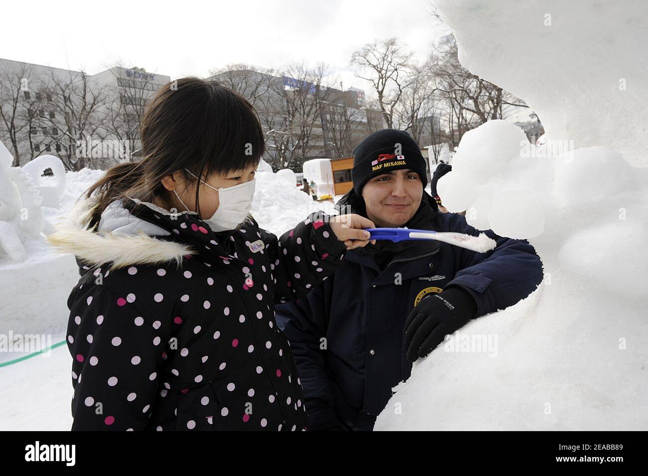 Navy Misawa snow team creating sculpture in Sapporo, Japan 130131 Stock ...