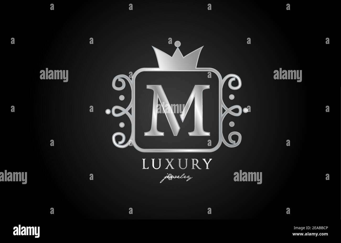 M monogram silver metal alphabet letter logo. Creative icon design with ...
