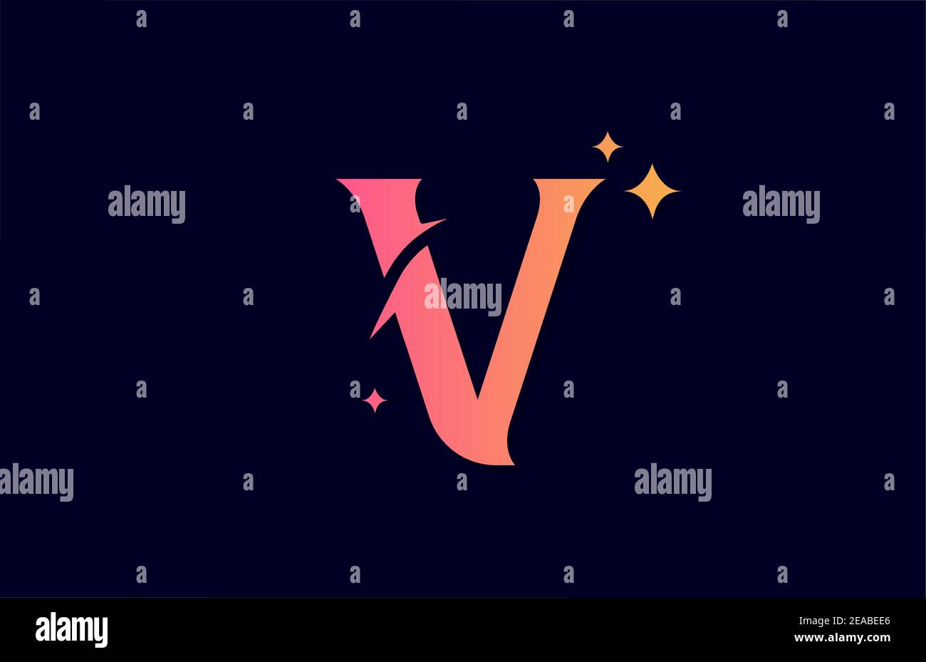 V pink yellow gradient alphabet letter logo for company with stars ...