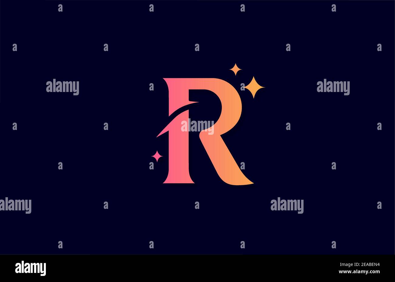 R pink yellow gradient alphabet letter logo for company with stars ...