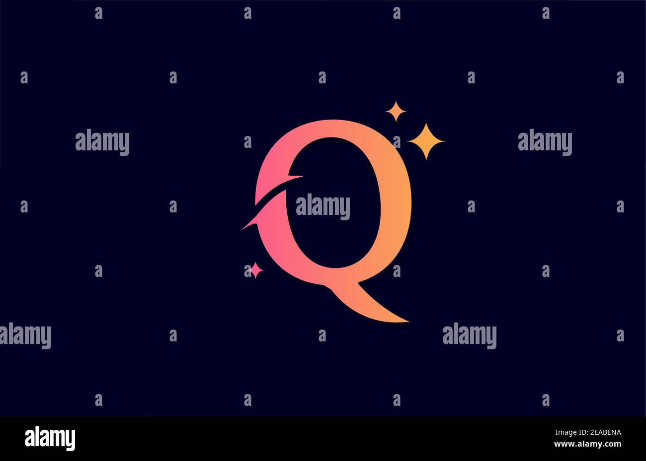 Q pink yellow gradient alphabet letter logo for company with stars ...