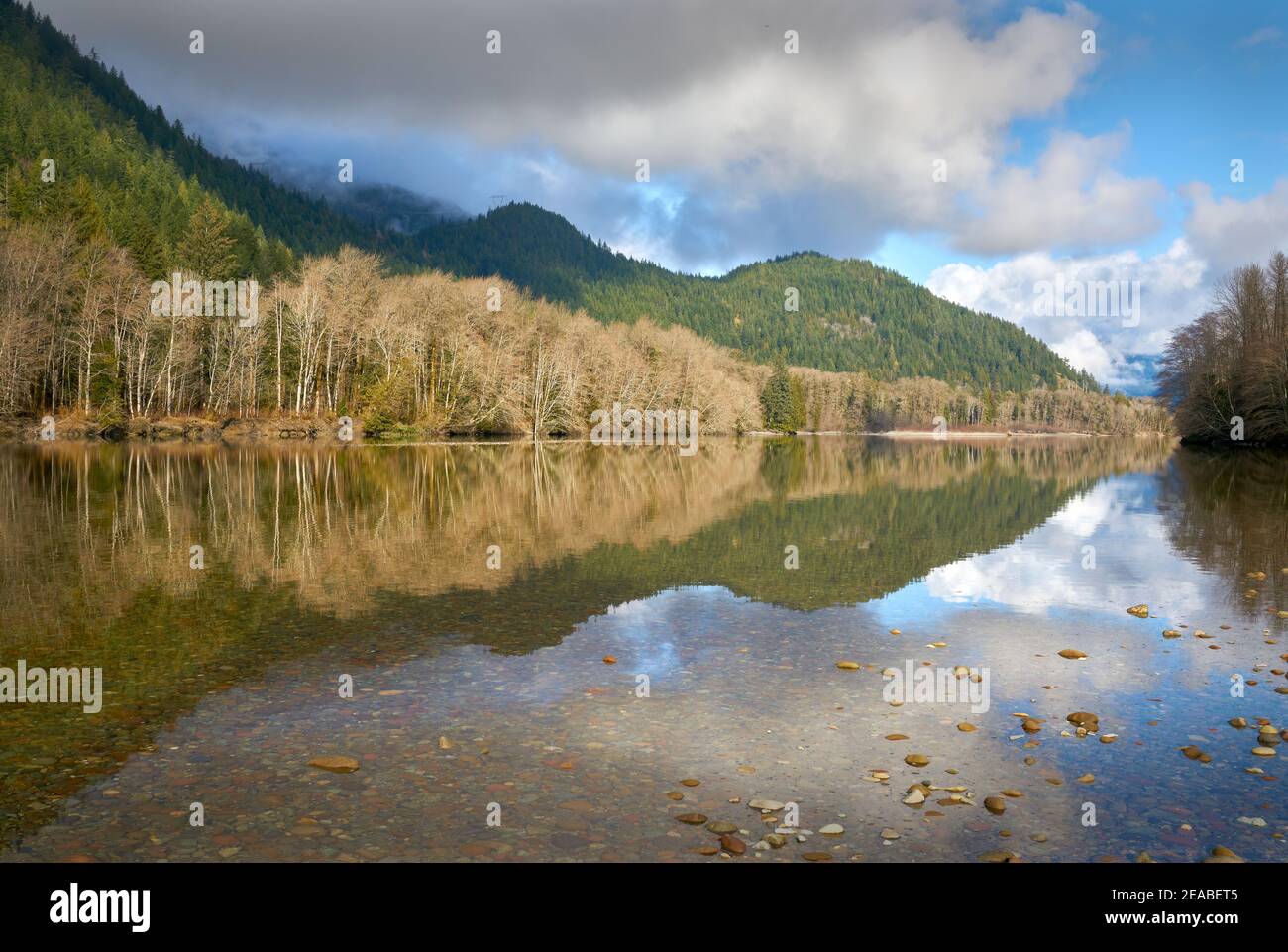 Squamish River Reflection. The view looking over the Squamish River on ...