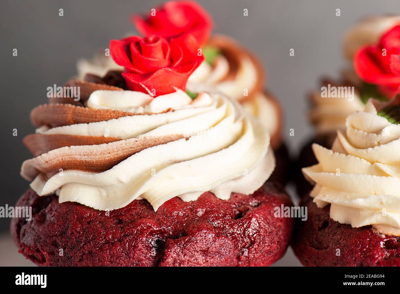 Valentine's Day themed red velvet cupcakes with chocolate and vanilla ...