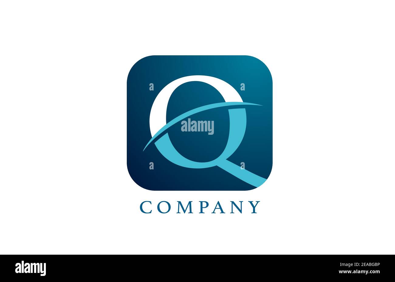 Q blue alphabet letter logo for company and corporate. Rounded square ...