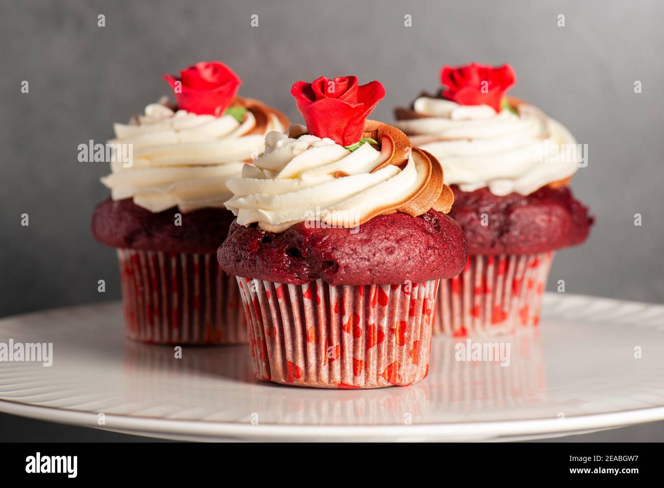 Valentine's Day themed red velvet cupcakes with chocolate and vanilla ...