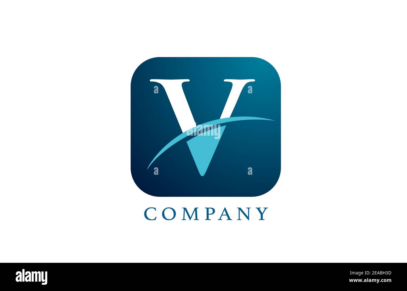 V blue alphabet letter logo for company and corporate. Rounded square ...