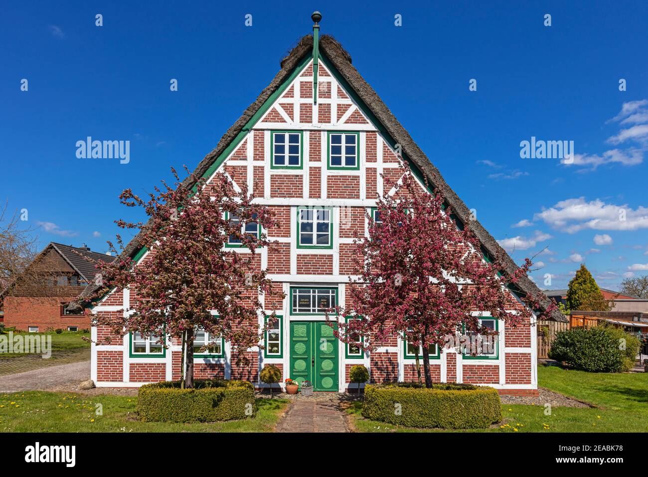 Half-timbered house in Jork, Altes Land, Stade district, Lower Saxony ...