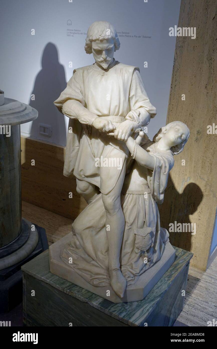 Nello della Pietra and Pia de' Tolomei, by Alfonso Balzico, 1868 Stock ...