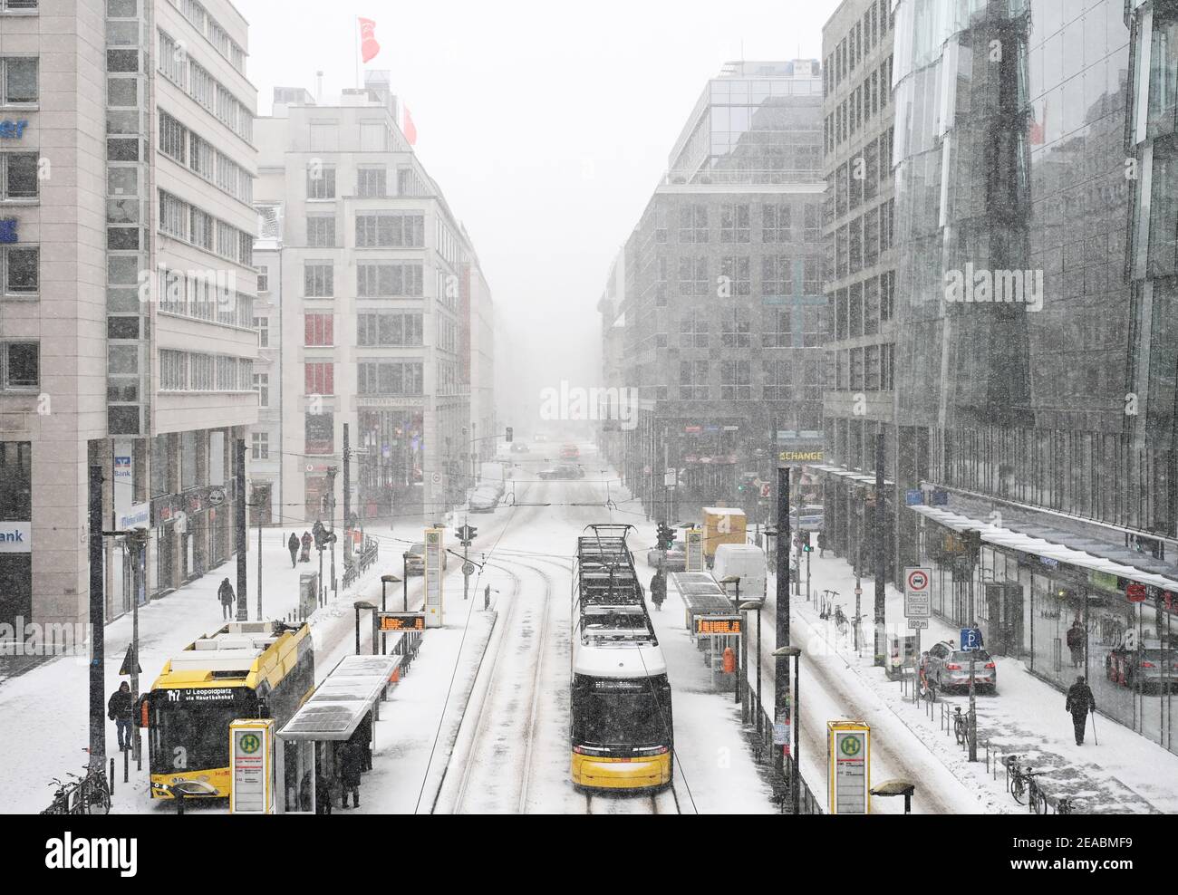 Berlin, Germany. 08th Feb, 2021. A bus of the line 147 and a tram of ...
