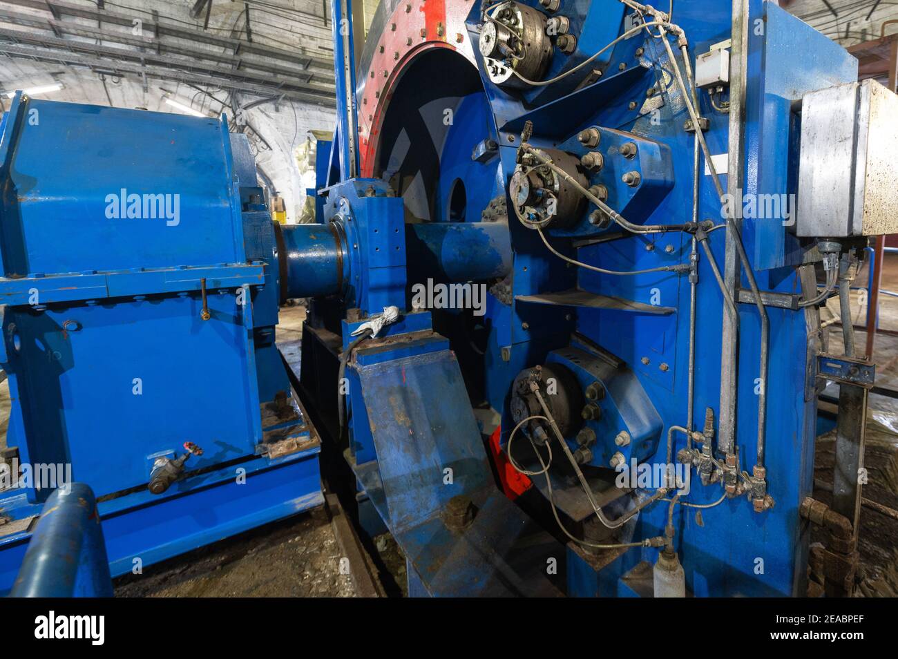 Rope machine for lifting the mine cage. Modern mine equipment Stock ...