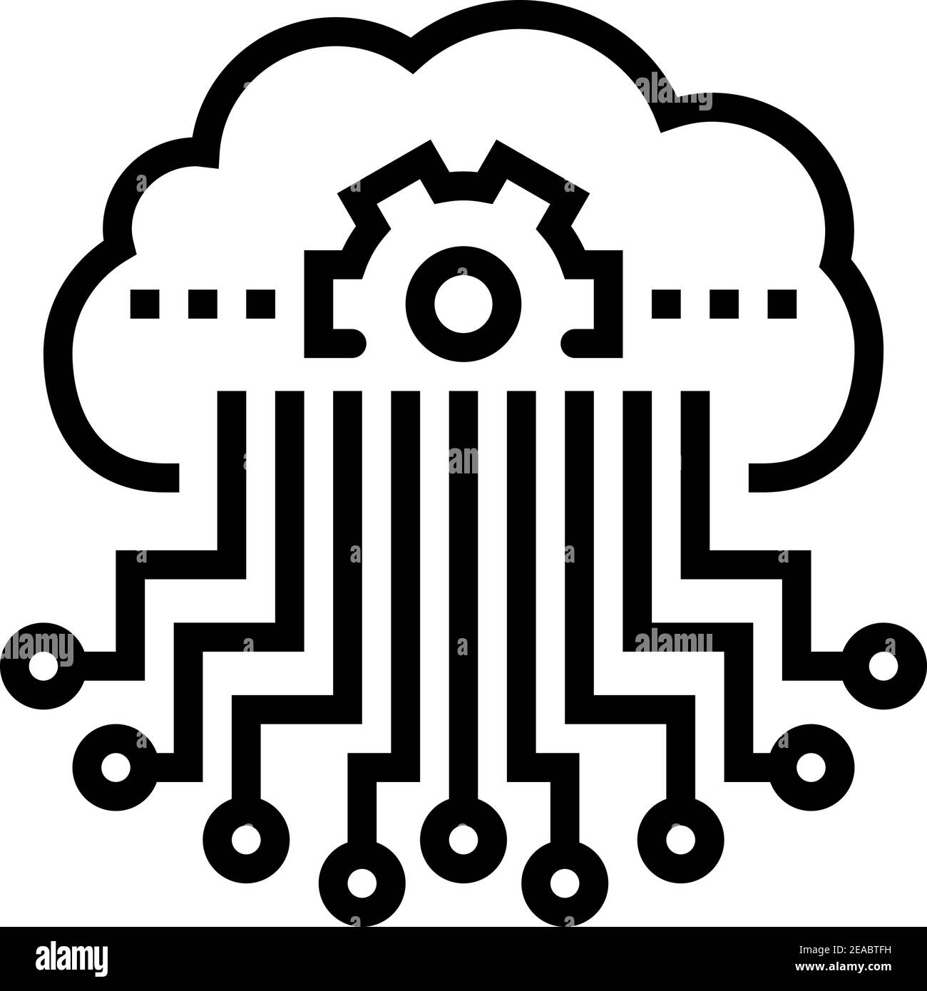 cloud storage and working process neural network line icon vector ...
