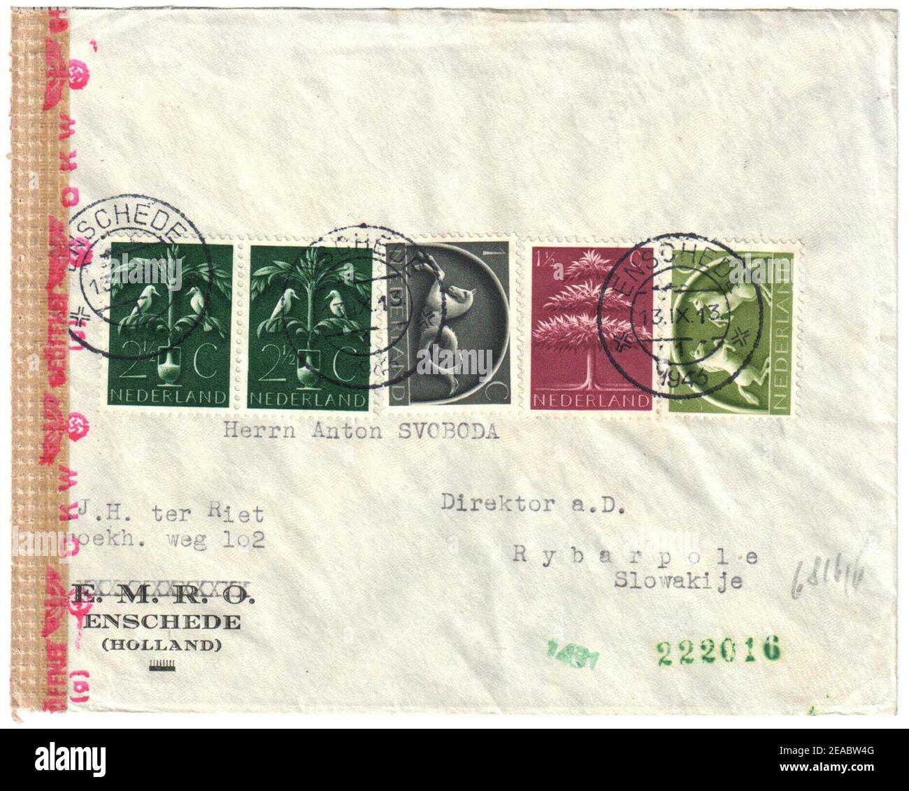 Netherlands 1943-09-13 censored cover Stock Photo - Alamy