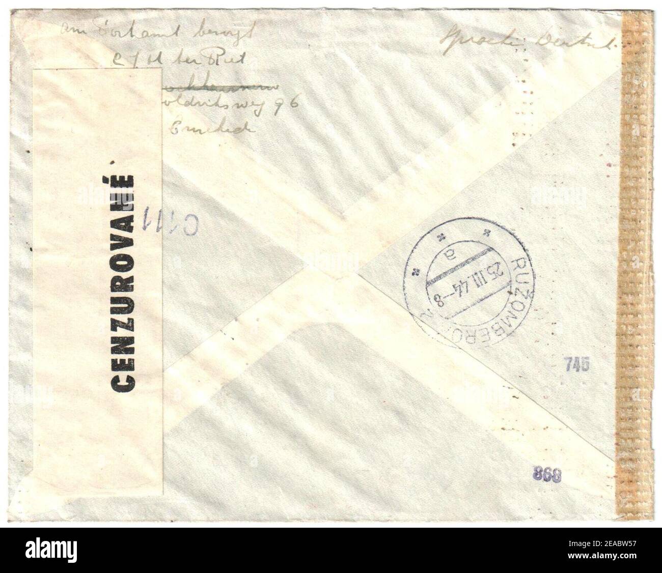 Netherlands 1944-03-08 censored cover reverse Stock Photo - Alamy
