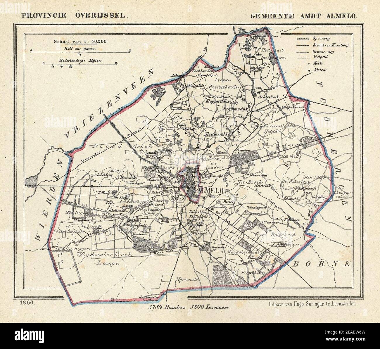 Netherlands, Almelo, map of 1866 Stock Photo - Alamy