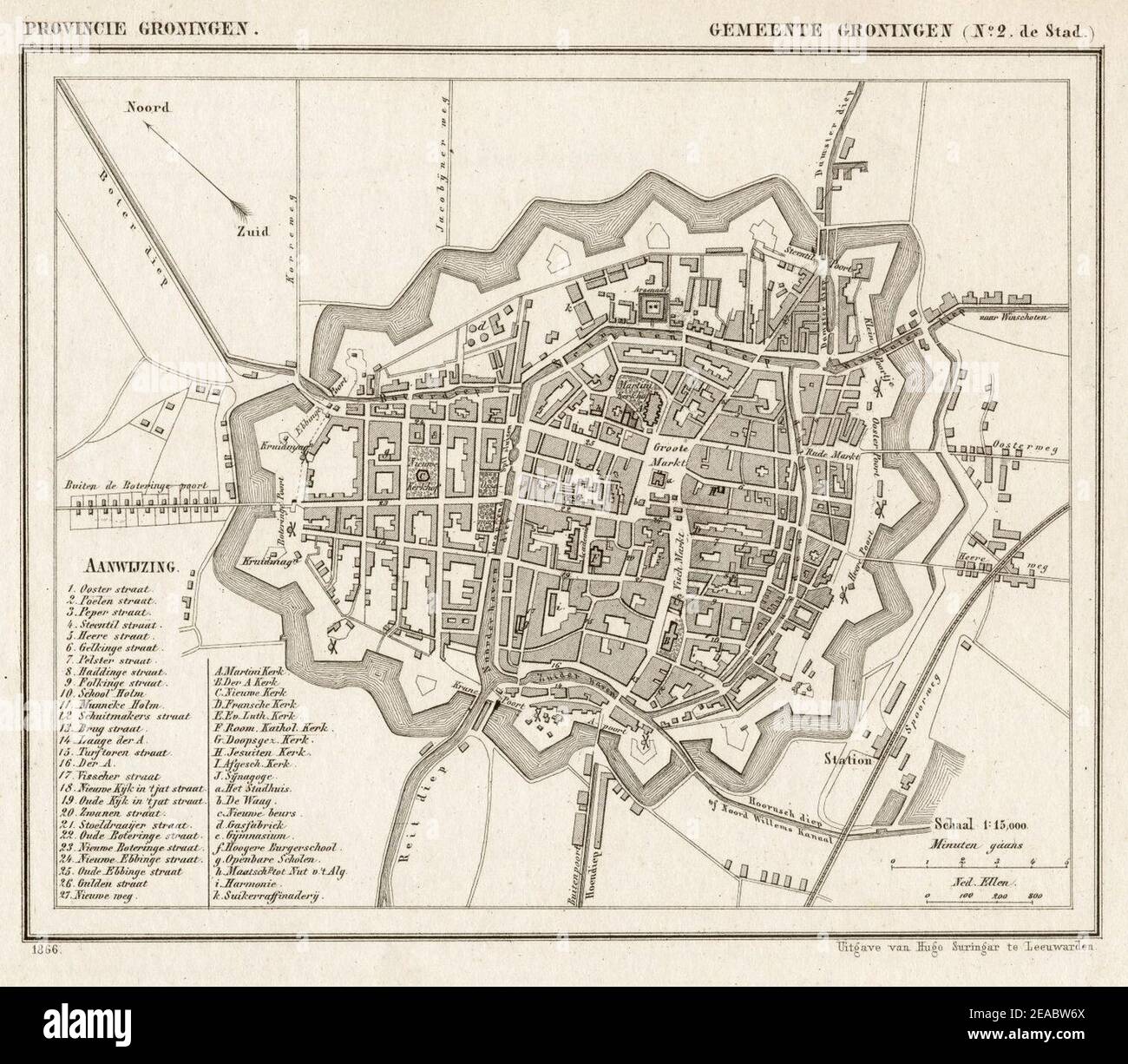 Netherlands, Groningen (city), map of 1866 Stock Photo - Alamy