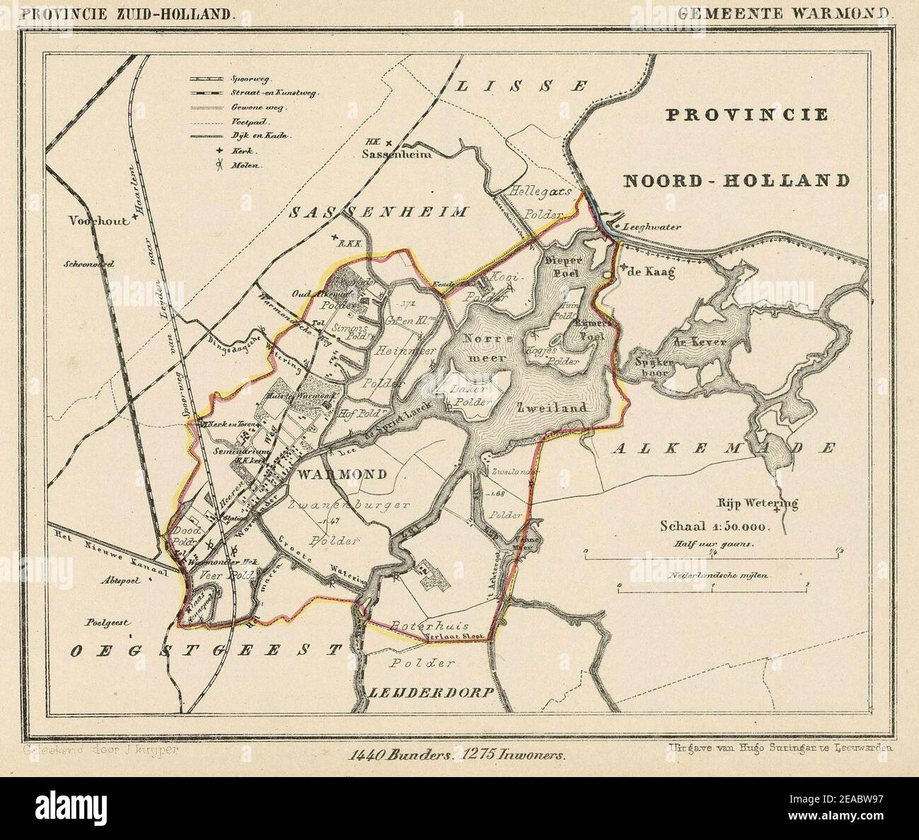 Netherlands, Warmond, map, around 1865-1870 Stock Photo - Alamy