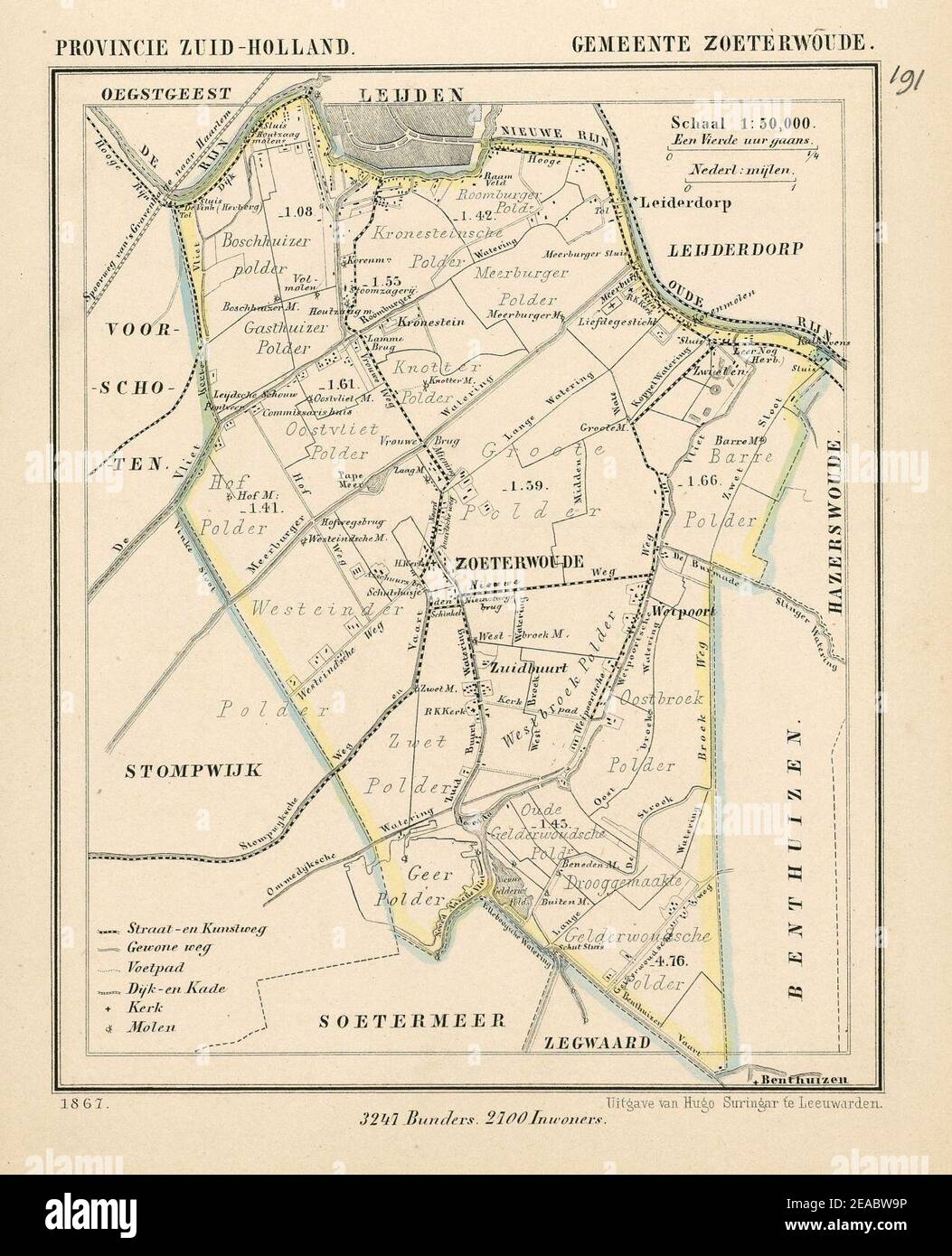 Netherlands, Zoeterwoude, map of 1867 Stock Photo - Alamy