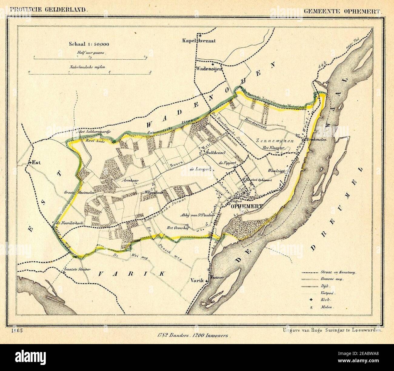 Netherlands, Ophemert, map of 1865 Stock Photo - Alamy