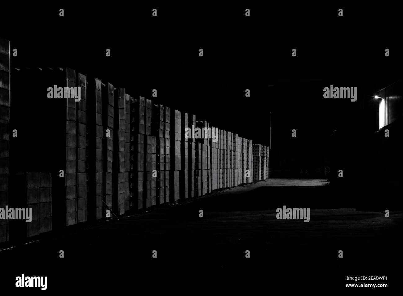 Storage area for concrete blocks and concrete blocks at night Stock ...