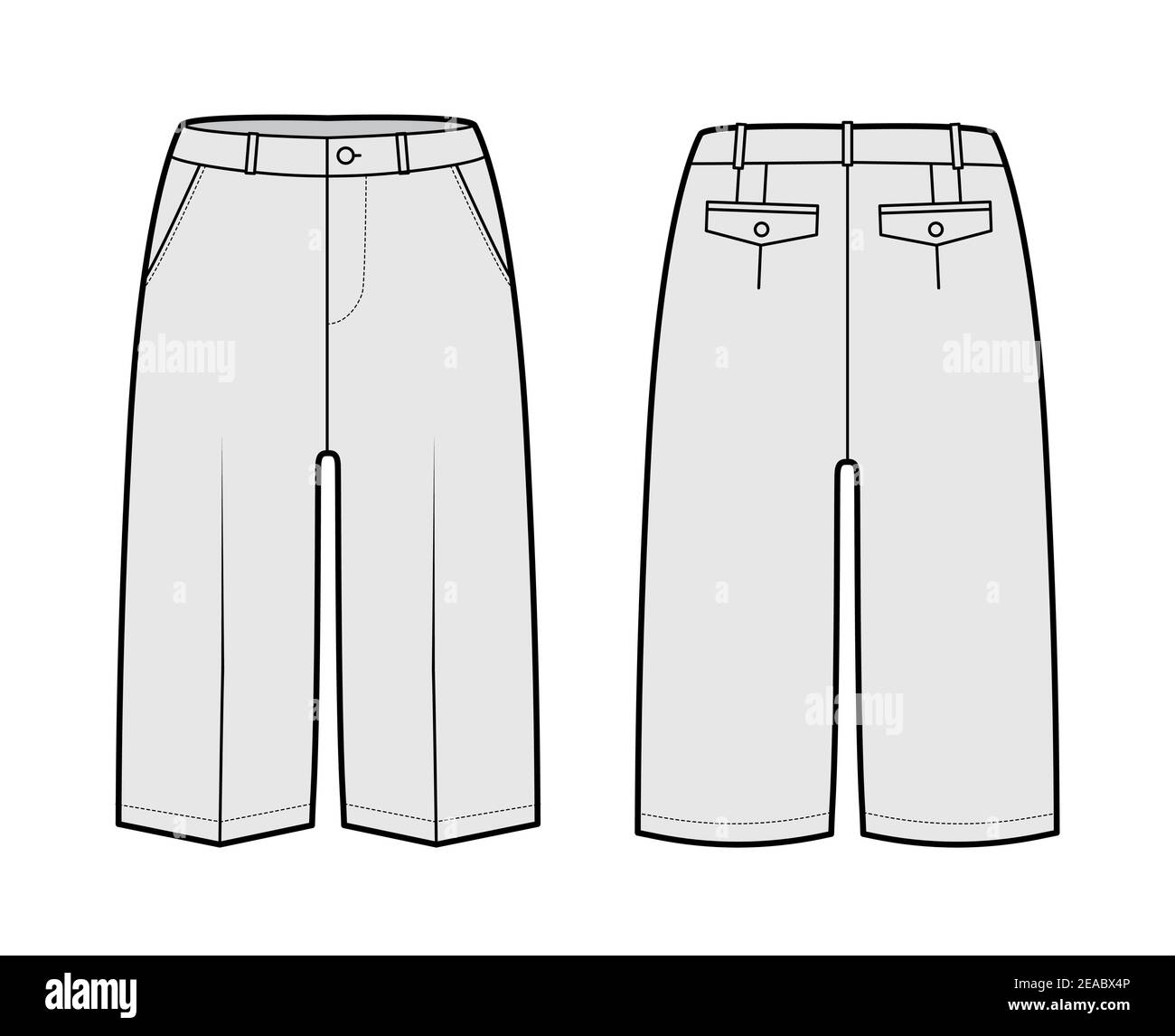 Short Bermuda pants technical fashion illustration with knee length ...