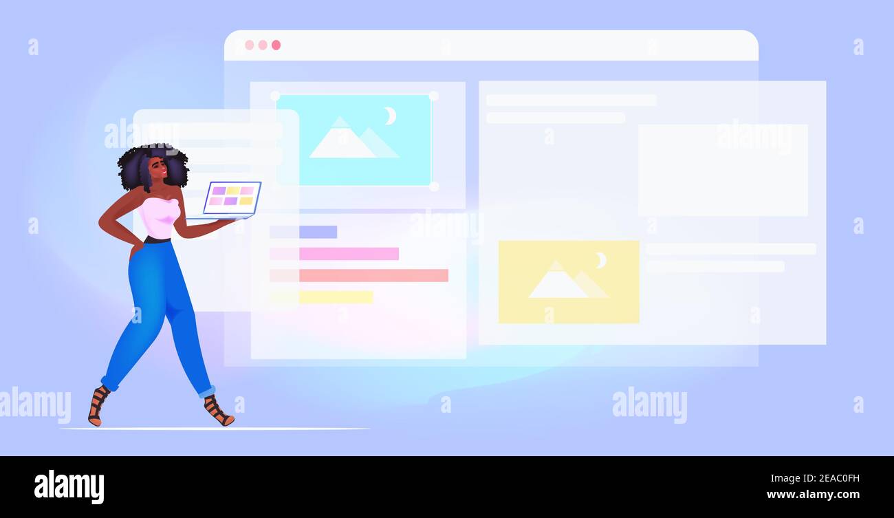 african american girl using computer application on laptop online ...