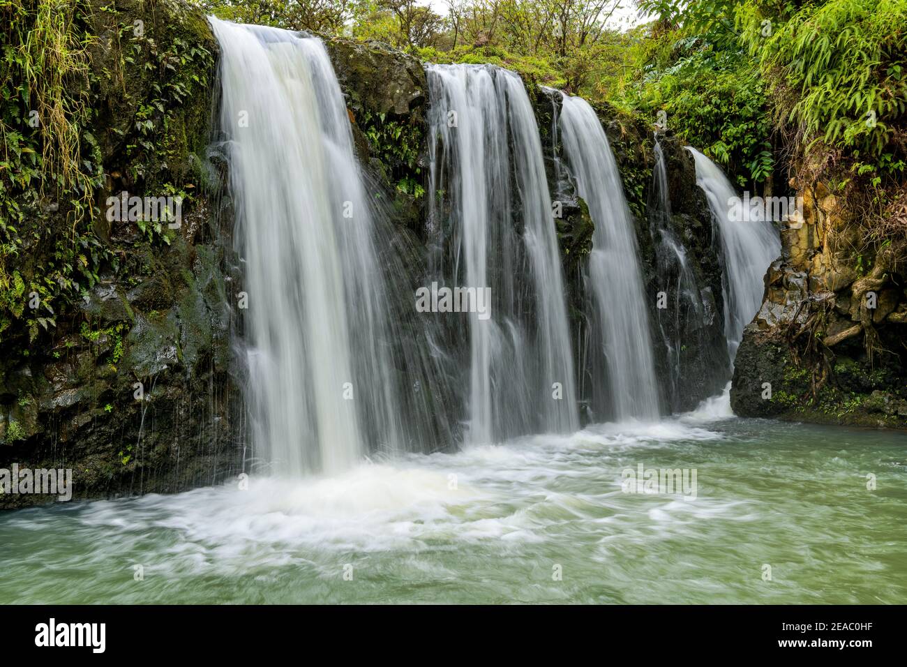 Waterfalls and Pond - Strong and broad waterfalls flowing into a clear ...