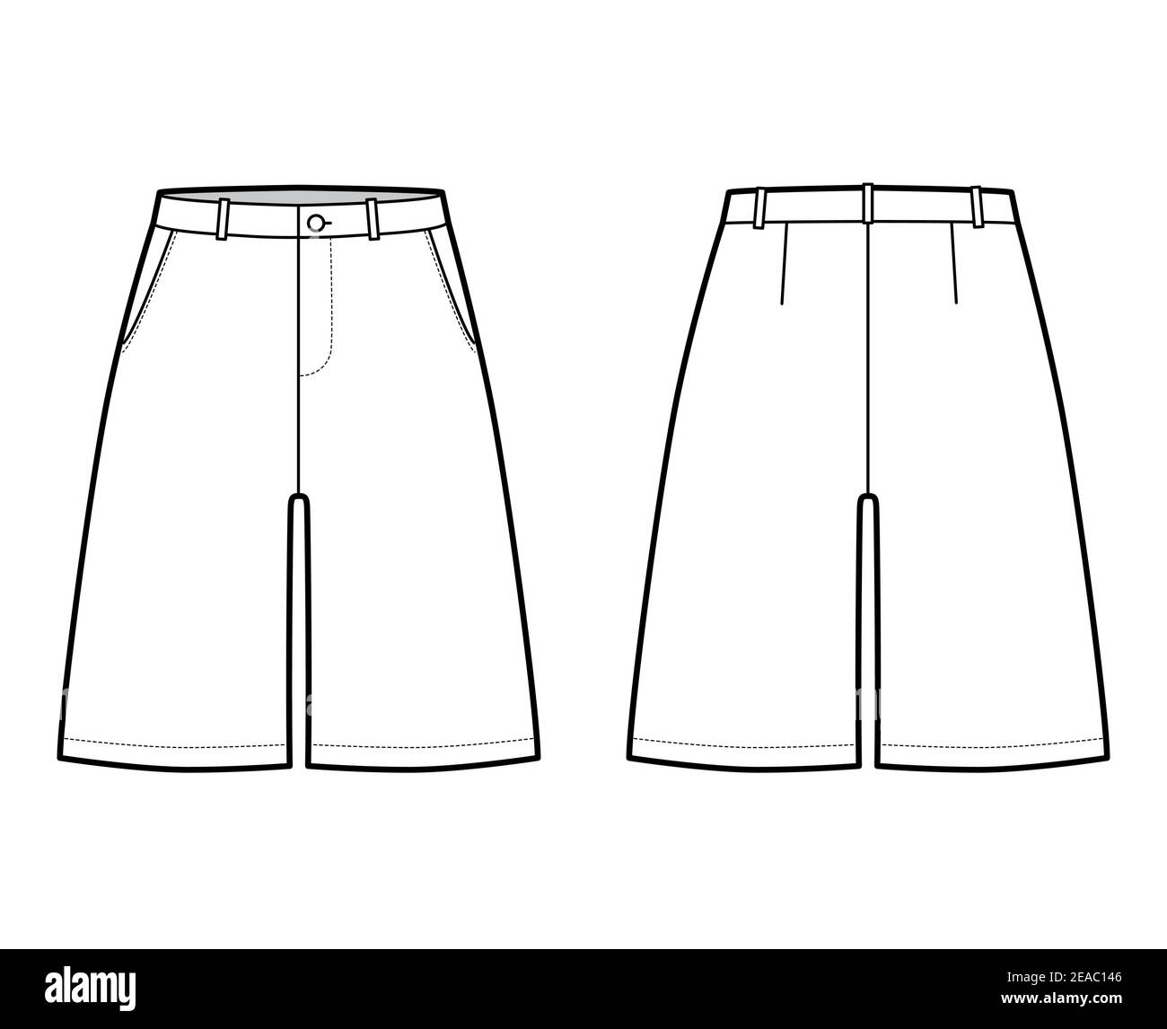 Short baggy Bermudas dress pants technical fashion illustration with ...