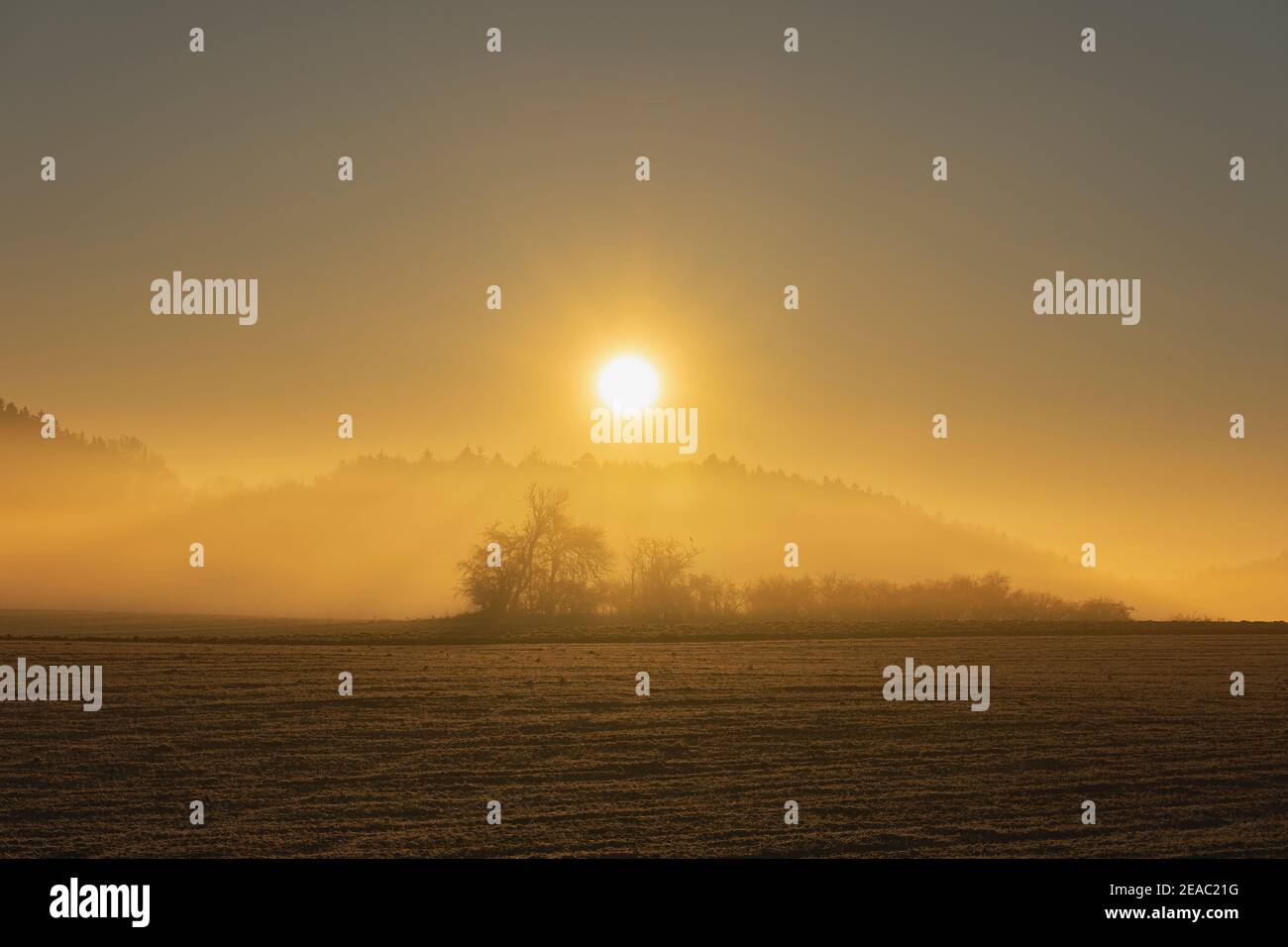 Sunrise, Swabian Alb, Baden-Wuerttemberg, Germany, Europe Stock Photo ...