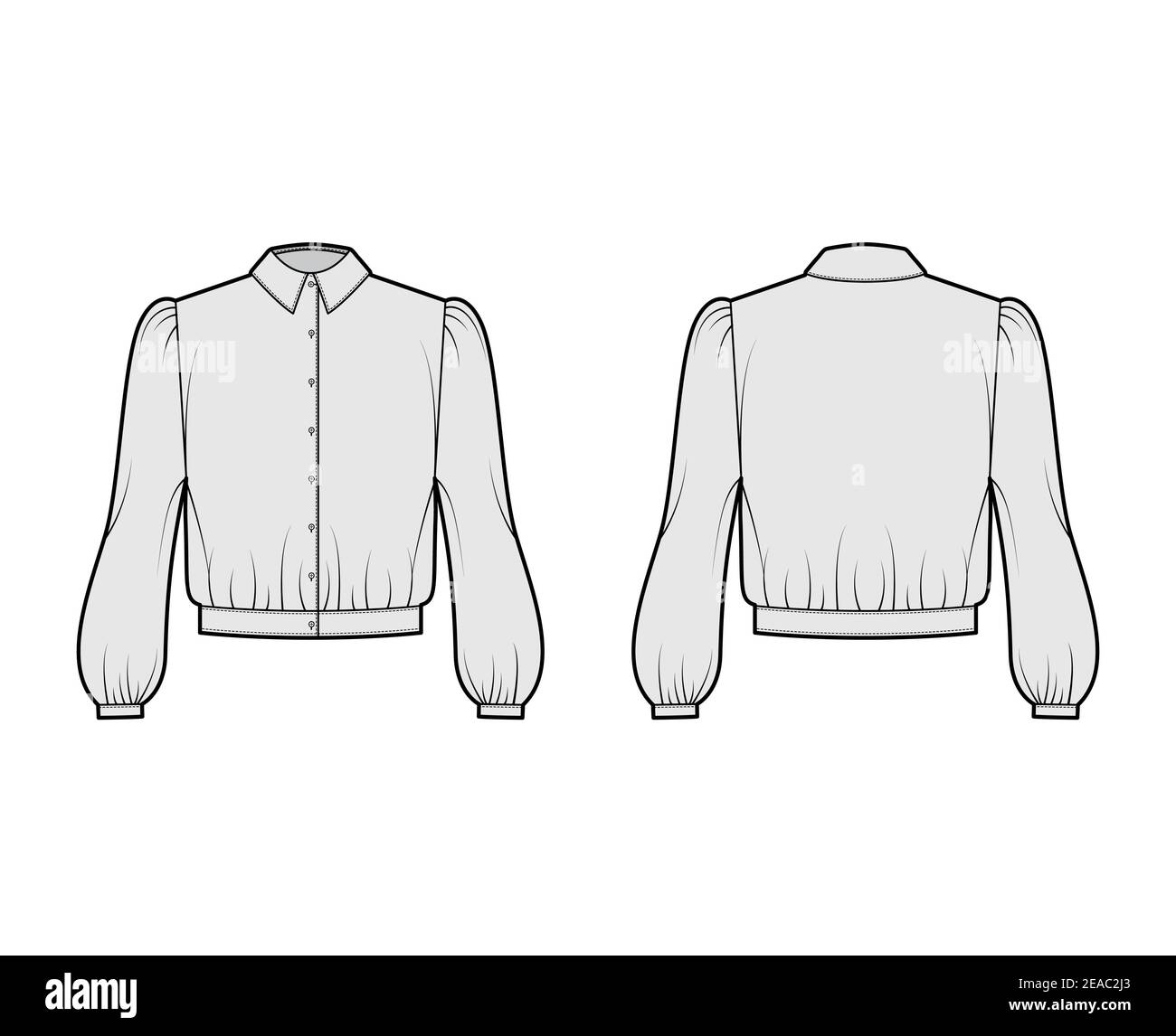 Blouson blouse technical fashion illustration with bouffant long ...